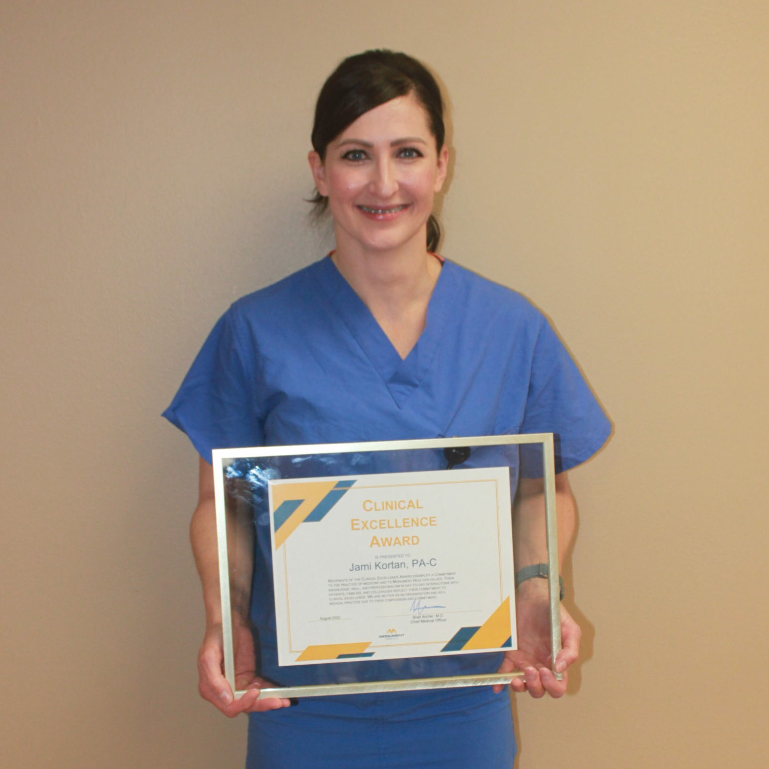 Jami Kortan, PA-C, receives Clinical Excellence Award - Monument Health